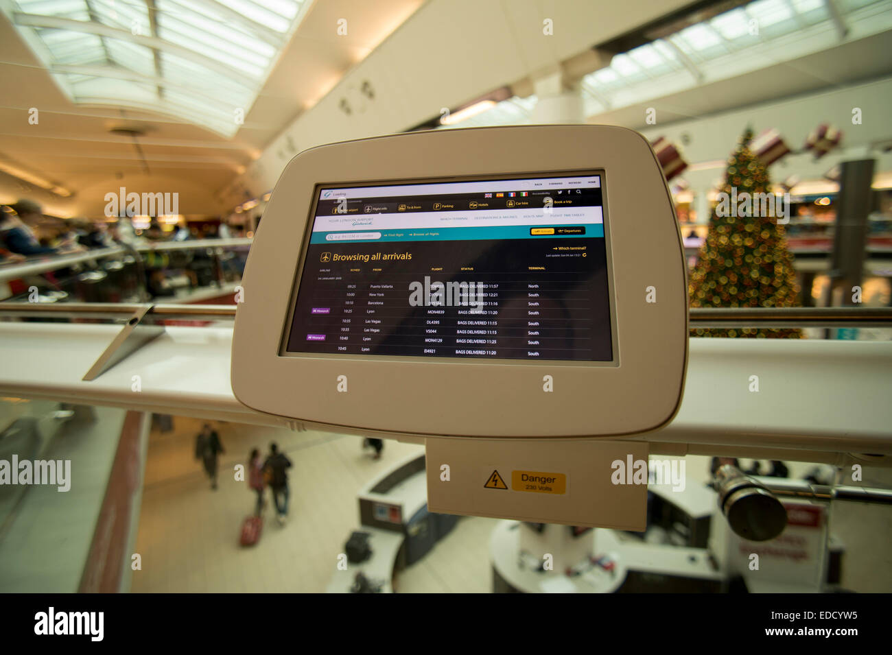 modern arrivals and departure screens at gatwick airport, touch screen ...