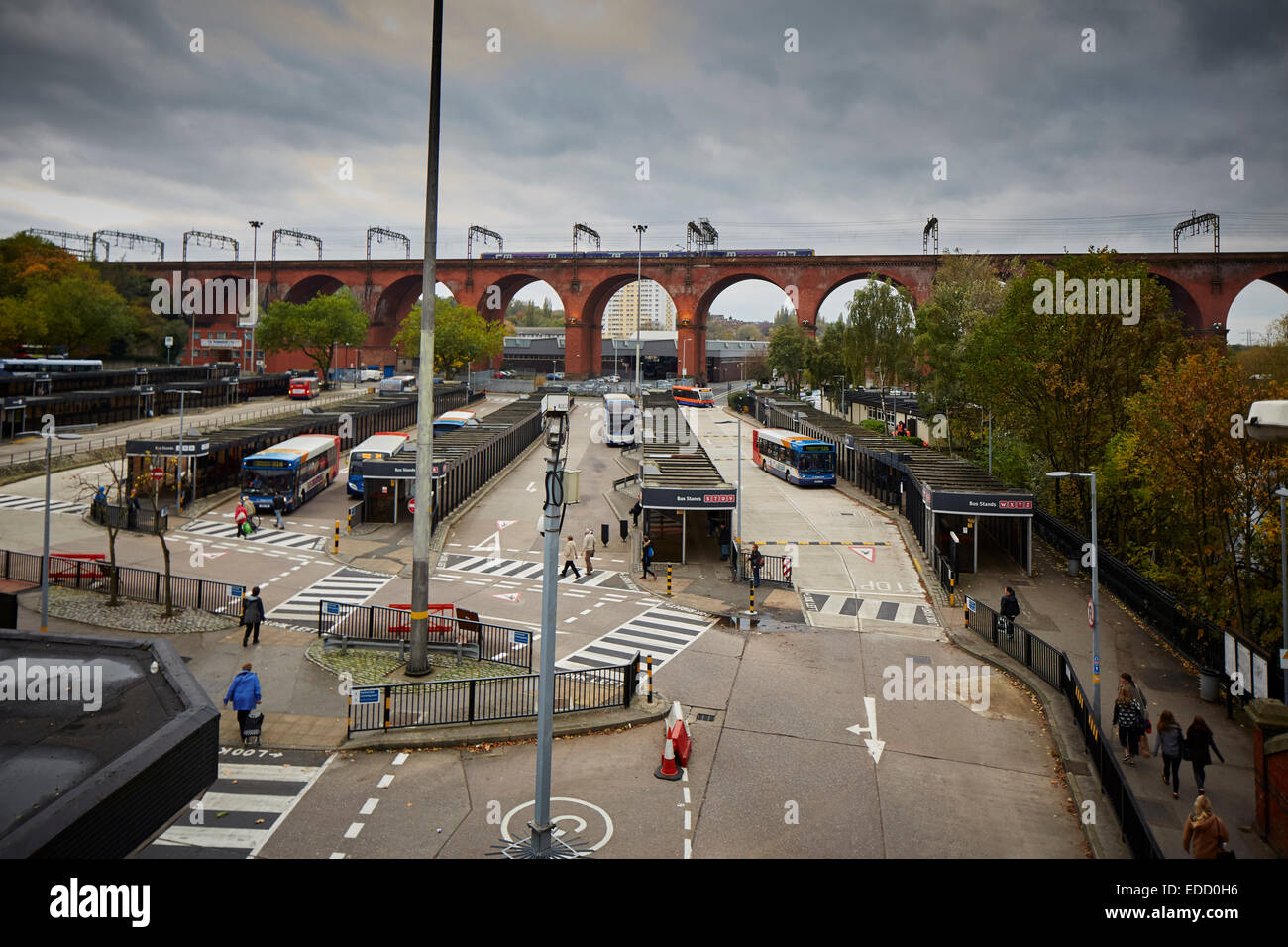 Stockport town centre's viaduct from the main A6 road, with the bus ...