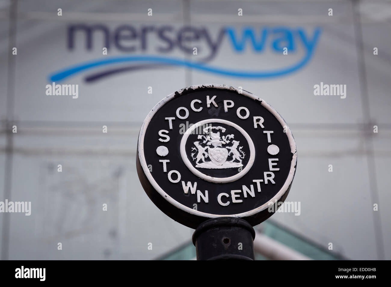 Stockport Merseyway shipping centre sign Stock Photo - Alamy
