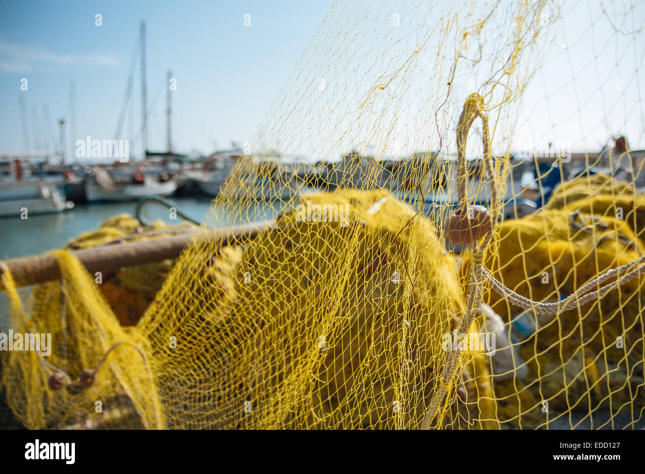 Fishing net and harbour scene, Santorini, Cyclades, Greek islands ...