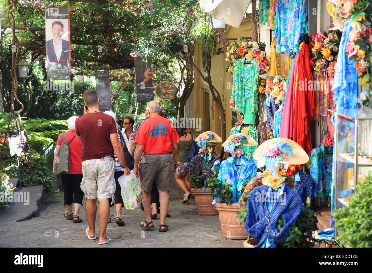Shopping in the picturesque village of Positano, on the Amalfi coast ...