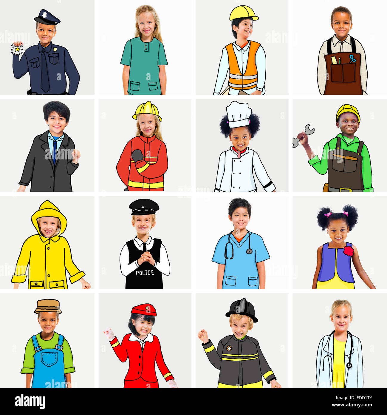 Multiethnic group of Children with Various Jobs Concepts Stock Photo ...