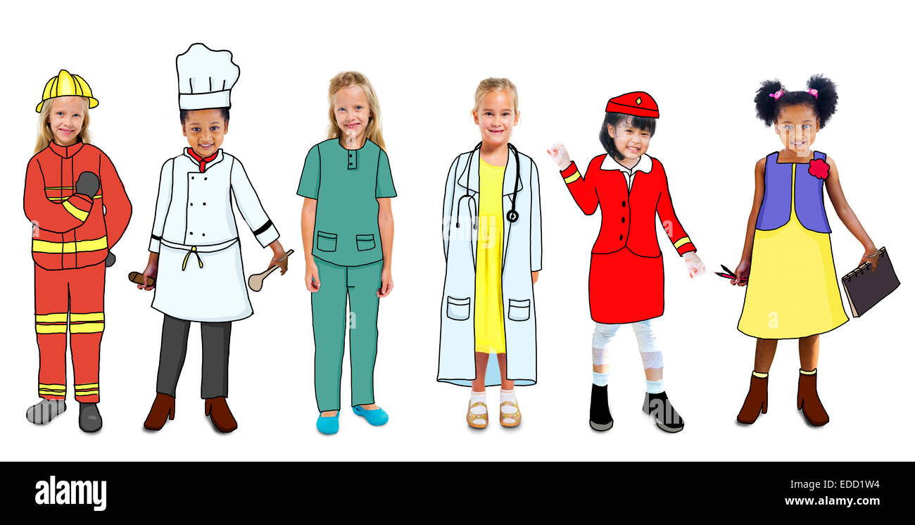 Group of Children in Dreams Job Uniform Stock Photo - Alamy