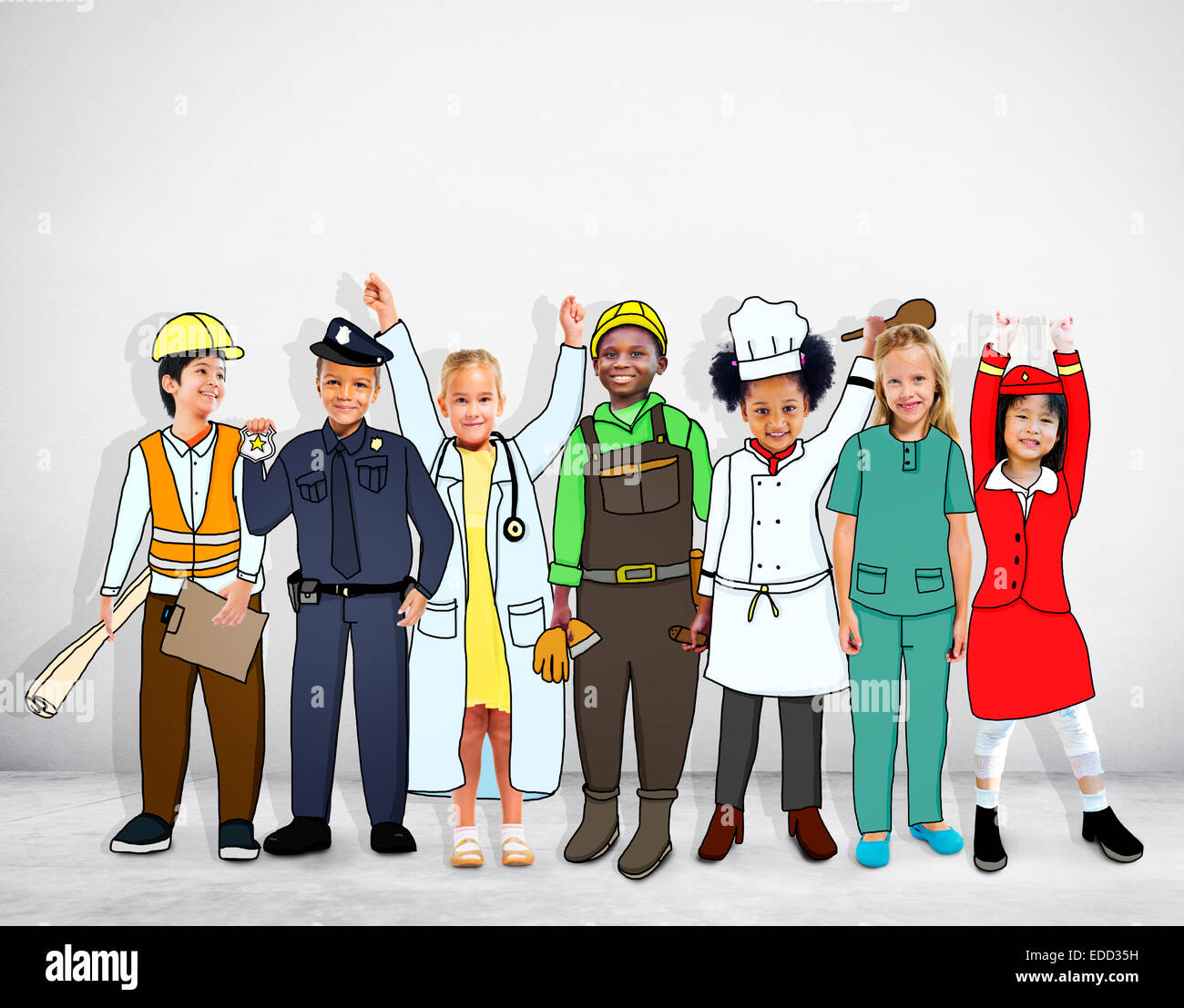 Diverse Multiethnic Children with Different Jobs Stock Photo - Alamy