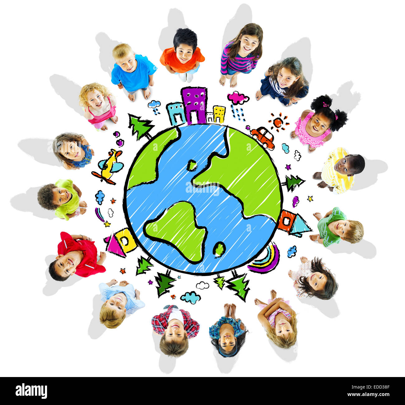 Kids with globe Stock Photo - Alamy