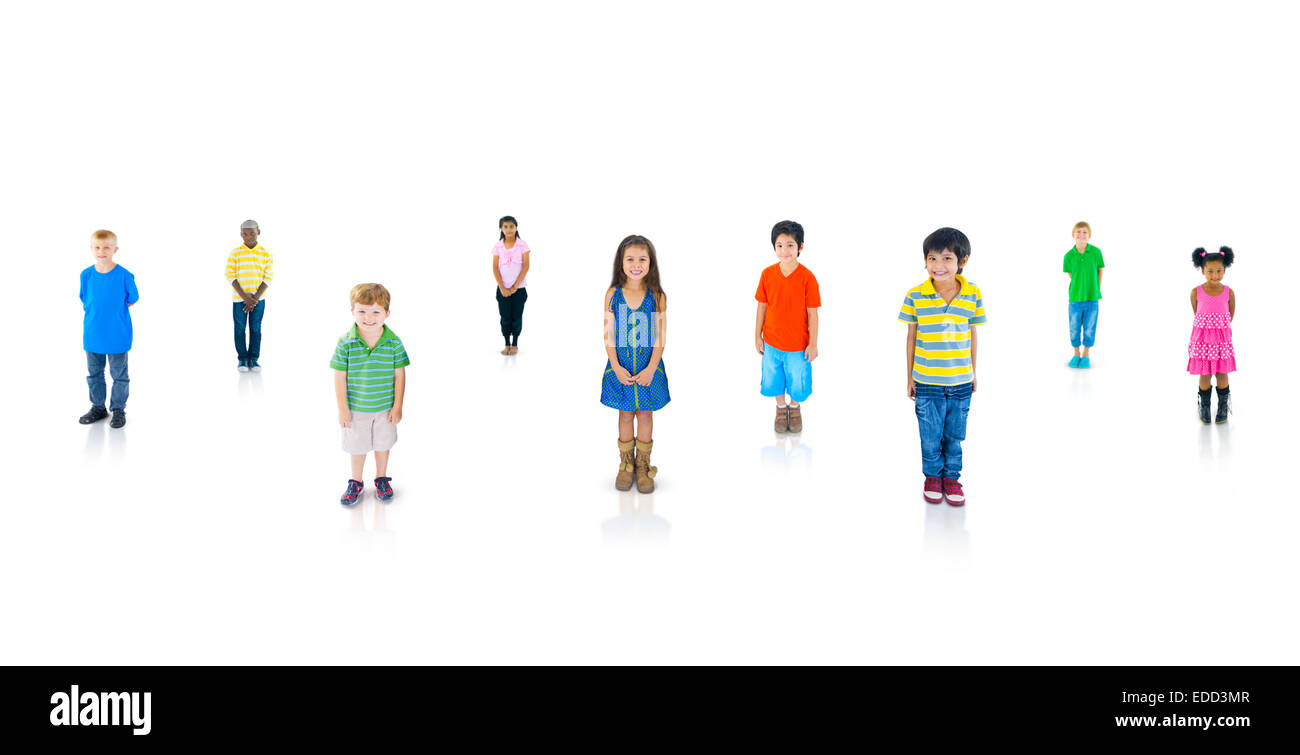 Multi-Ethnic Children in a Row Smiling Stock Photo - Alamy