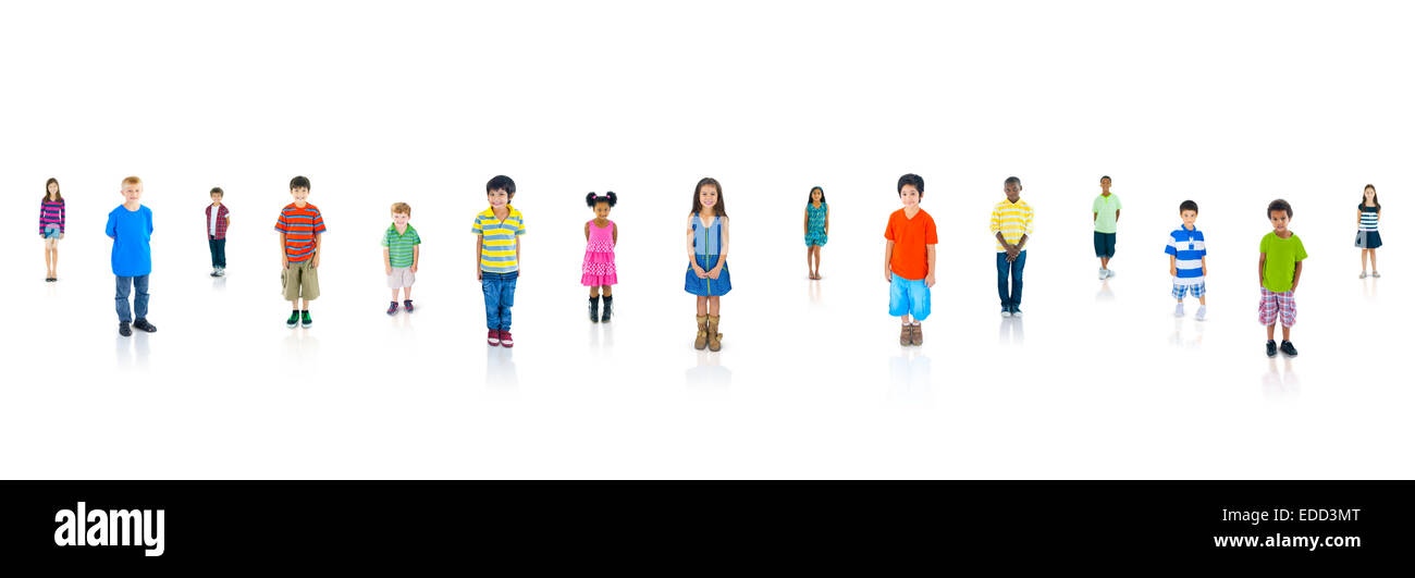 Multi-Ethnic Children in a Row Smiling Stock Photo - Alamy