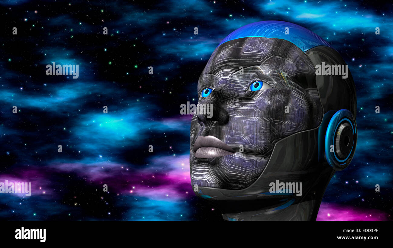 Cyborg woman with deep space background Stock Photo - Alamy