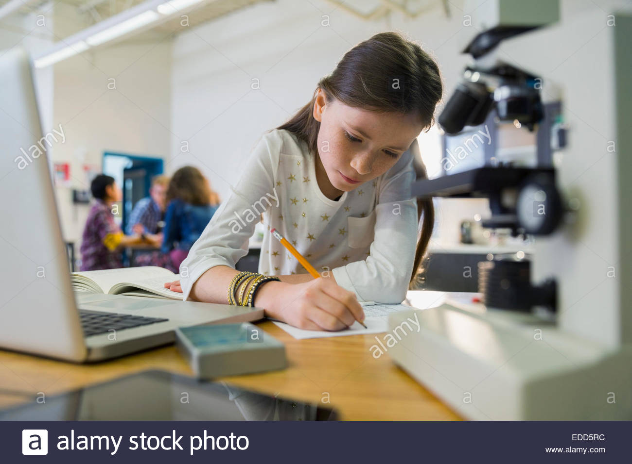 Elementary student studying in laboratory Stock Photo - Alamy