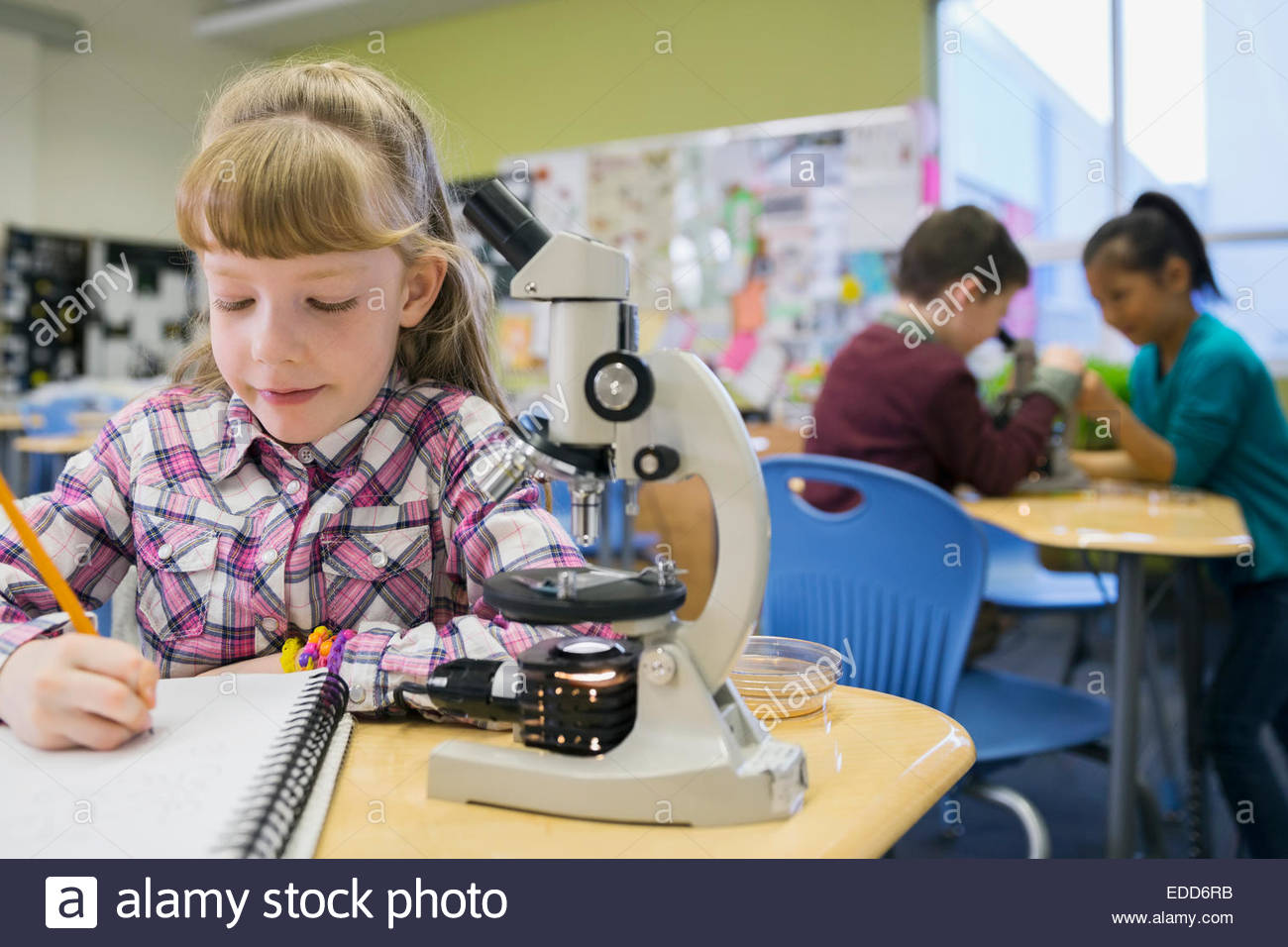 School microscope on desk hi-res stock photography and images - Alamy