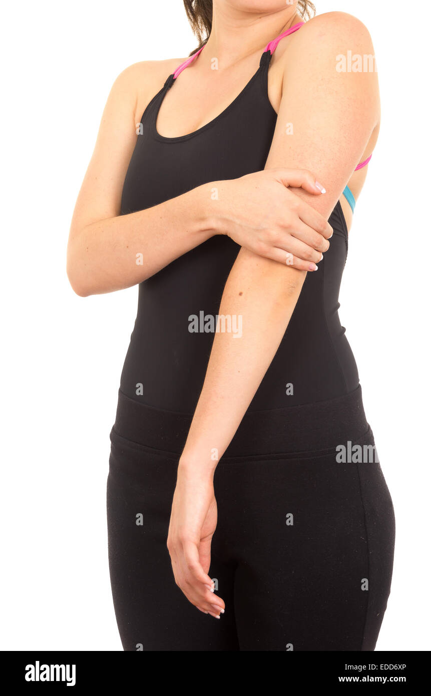 young beautiful woman with elbow arm pain Stock Photo - Alamy