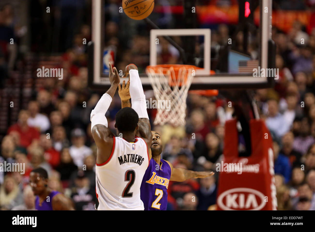 Portland, Oregon, USA. 5th Jan, 2015. WESLEY MATTHEWS (2) shots a three ...