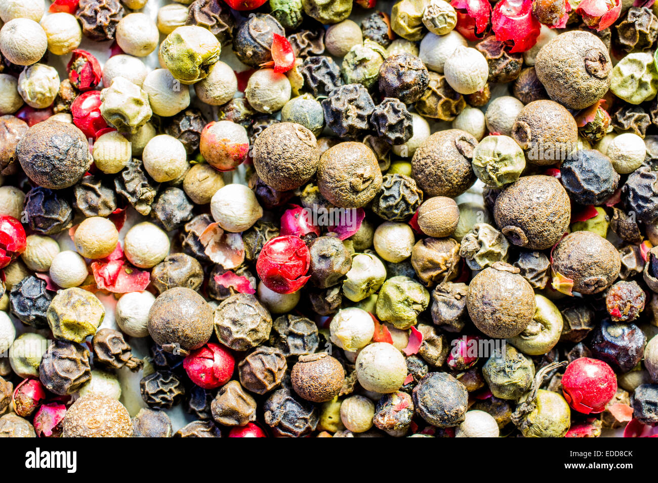 Mixture of peppers: red pepper, black pepper, white pepper, green ...