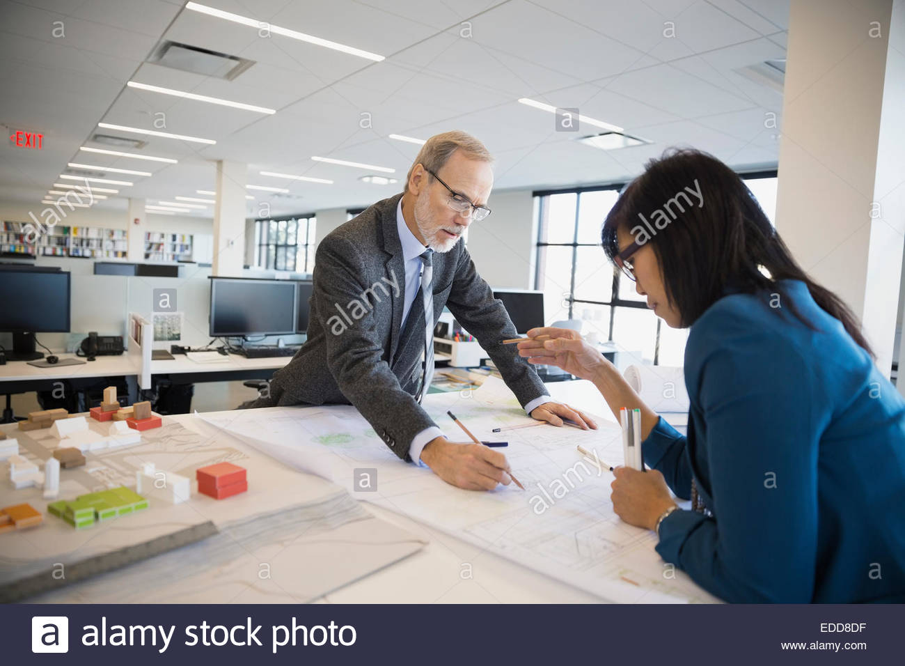 Business People Looking Blueprints Model High Resolution Stock ...