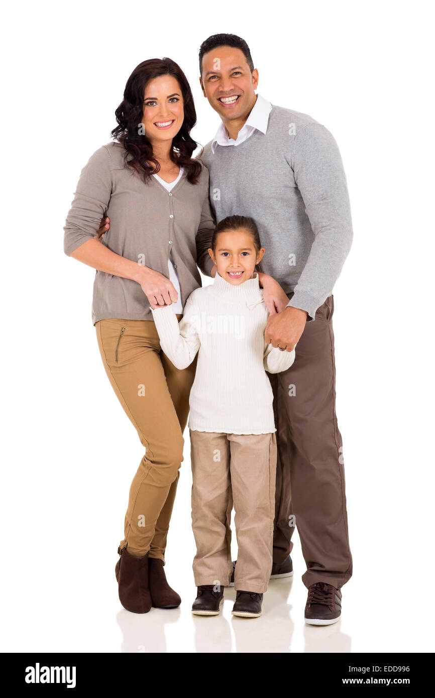 portrait of happy young family standing together isolated on white ...