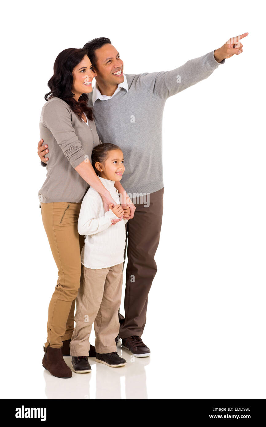 family pointing at empty copy space isolated on white background Stock ...