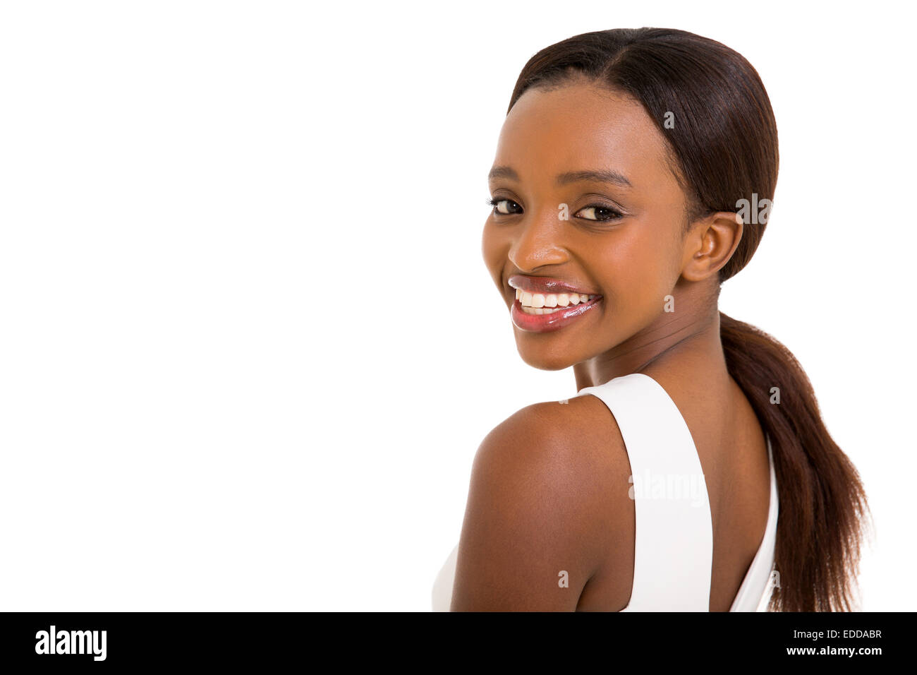beautiful African woman looking back isolated on white Stock Photo - Alamy