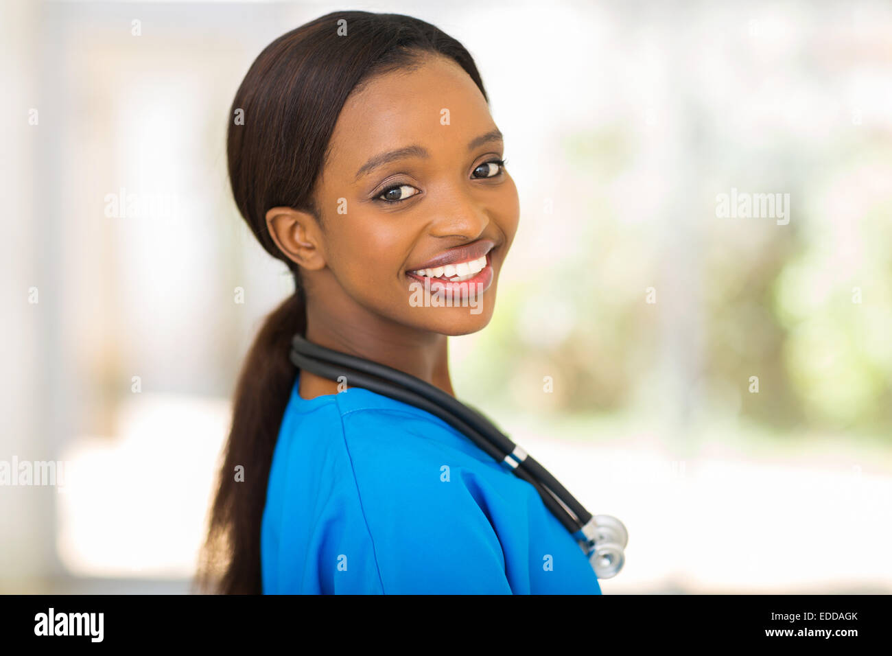 close up portrait of afro American female medical intern Stock Photo ...