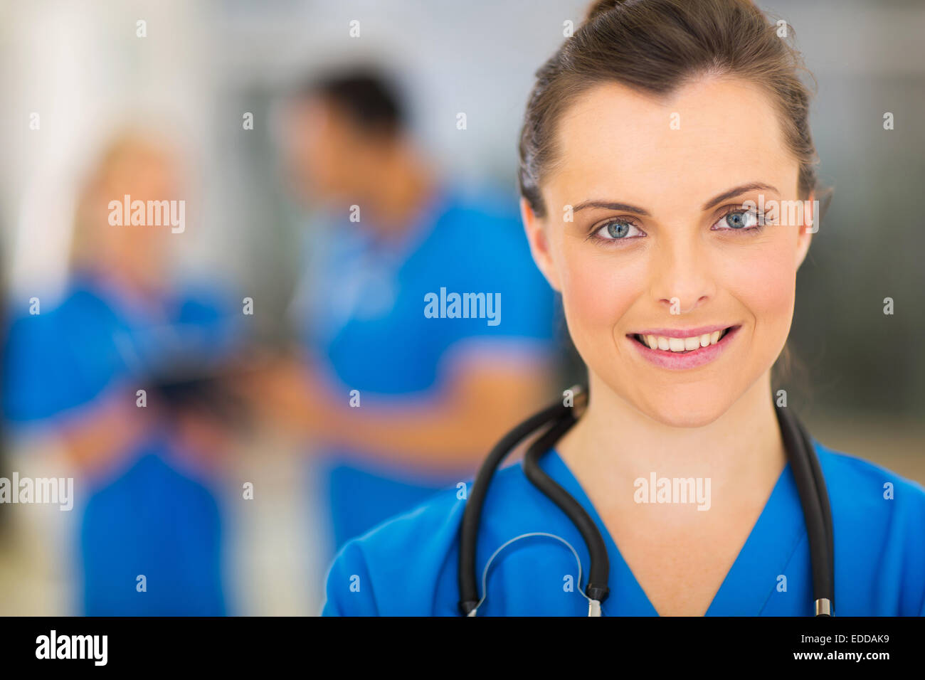 close up portrait of pretty young medical intern in hospital Stock ...