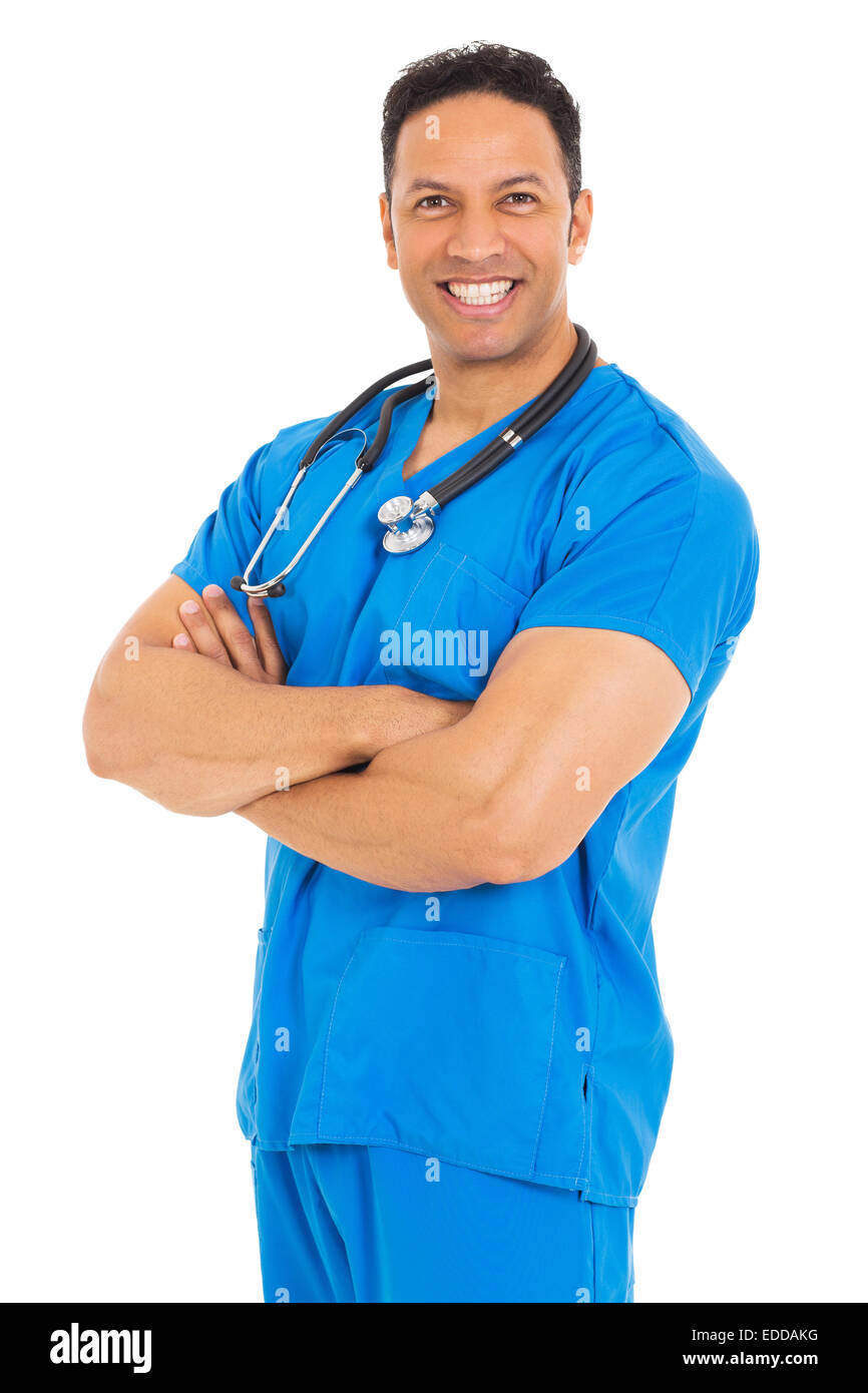 happy male healthcare worker with arms crossed Stock Photo - Alamy