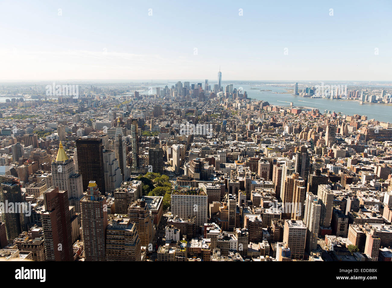 aerial view of NYC skyline with urban skyscrapers Stock Photo - Alamy