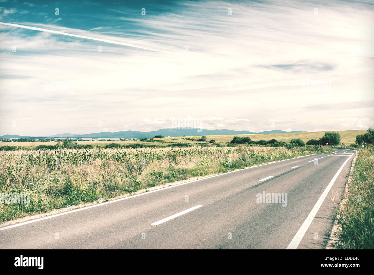 Retro Photo Of Country Road Landscape In Summer Stock Photo - Alamy