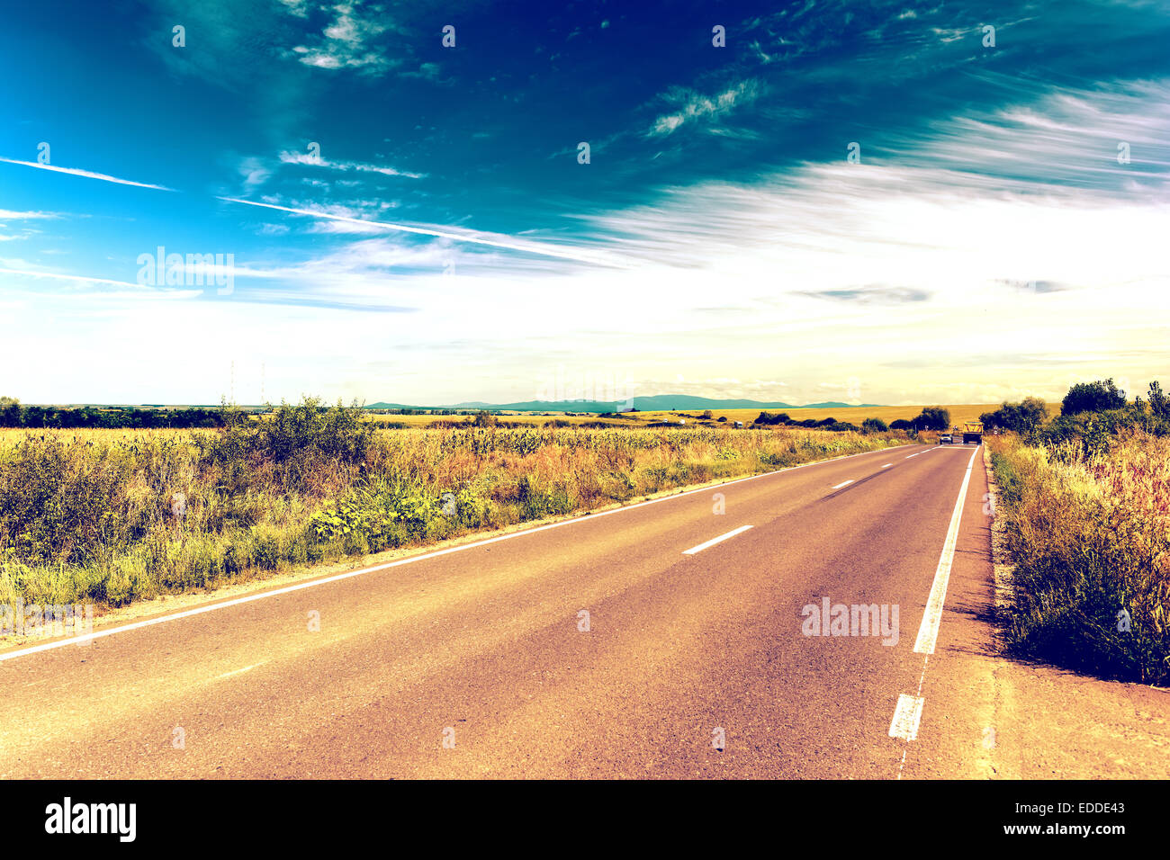 Retro Photo Of Country Road Landscape In Summer Stock Photo - Alamy