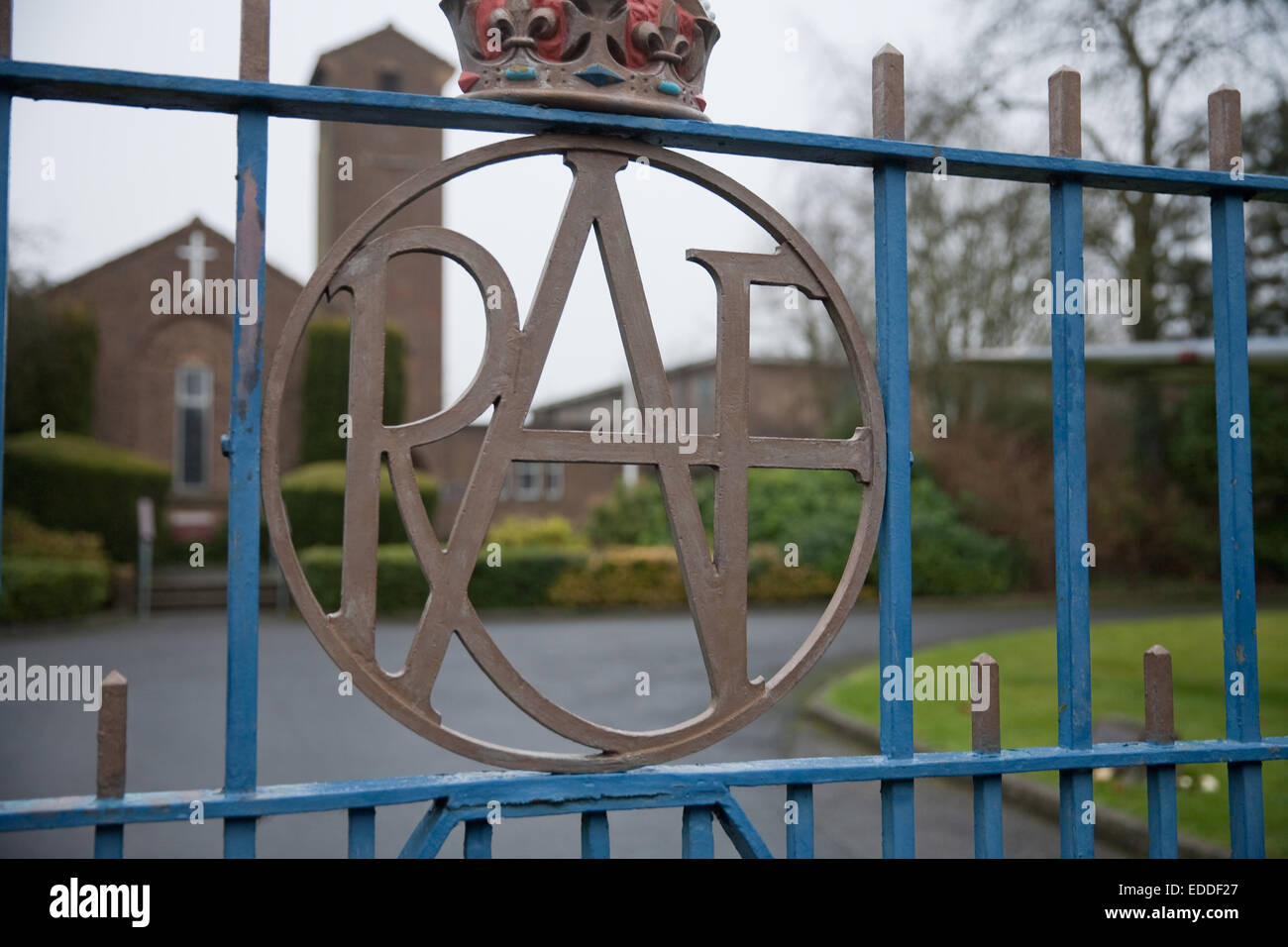 The RAF logo on the closed gates of St George's Chapel which has been ...