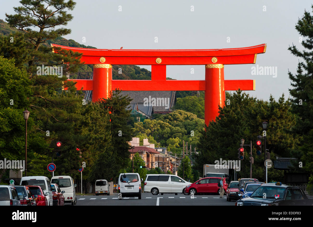 Kyoto, Japan. A huge red torii gate marks the entrance to the Heian ...