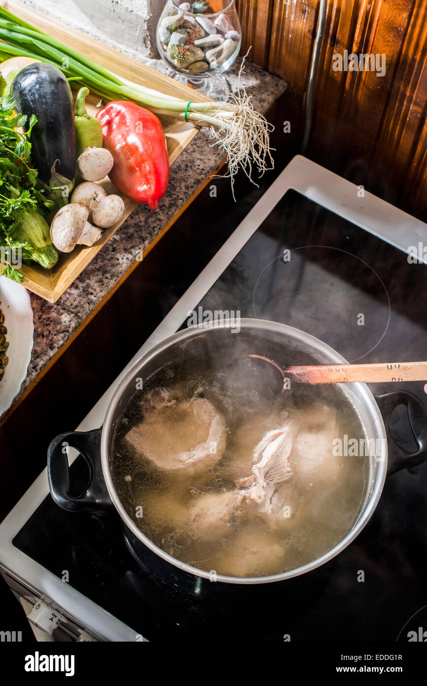 Meat in cooking pot Stock Photo - Alamy