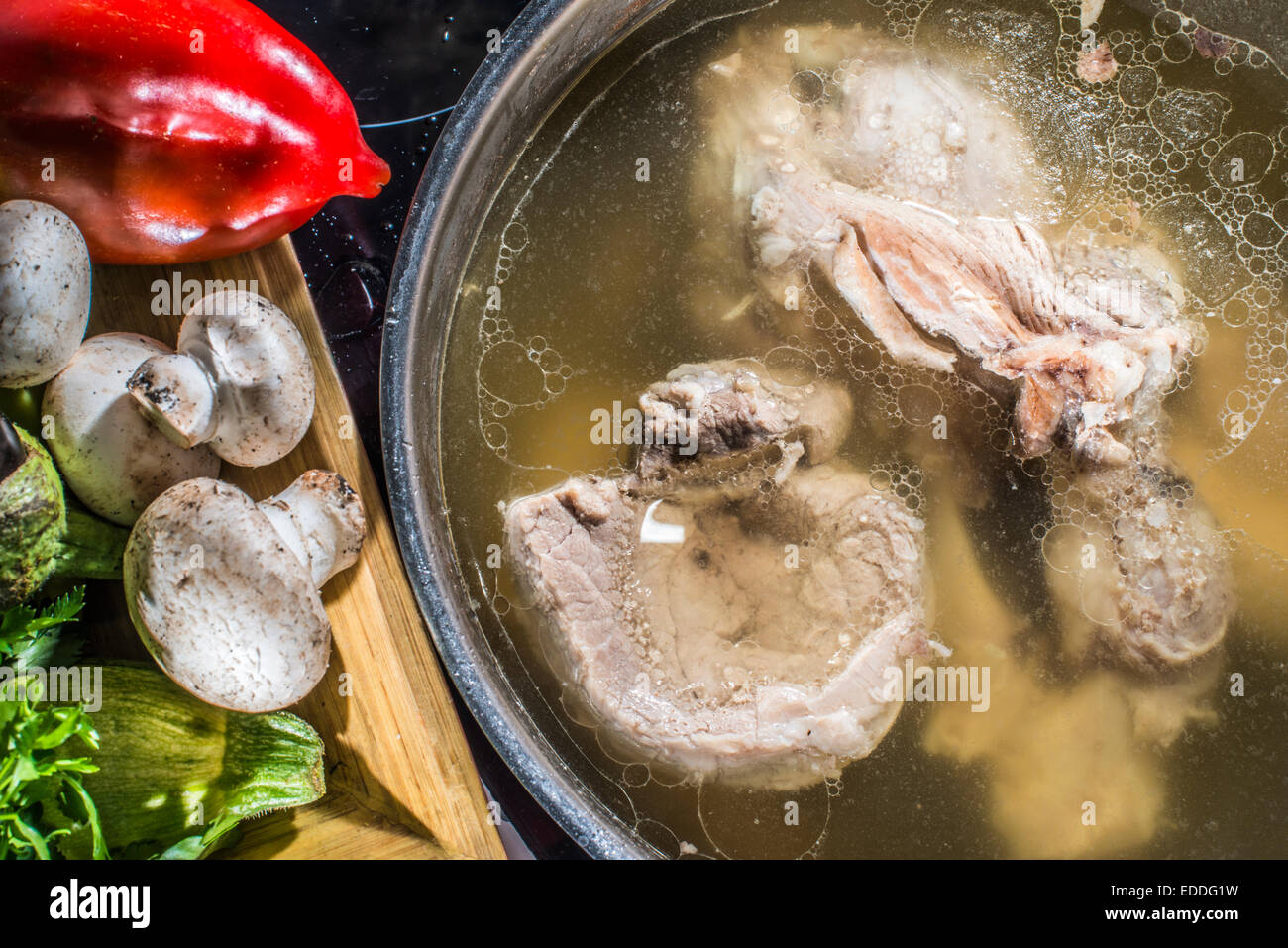 Meat in cooking pot Stock Photo - Alamy