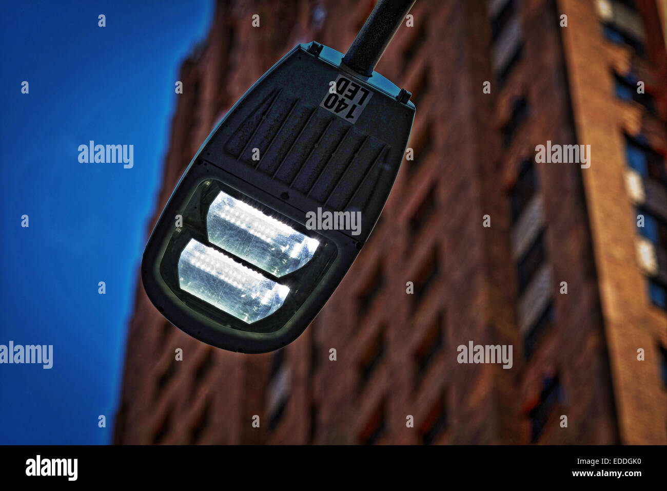 Brand new LED street lights, Downtown Detroit, Michigan, USA. Oct. 24 ...