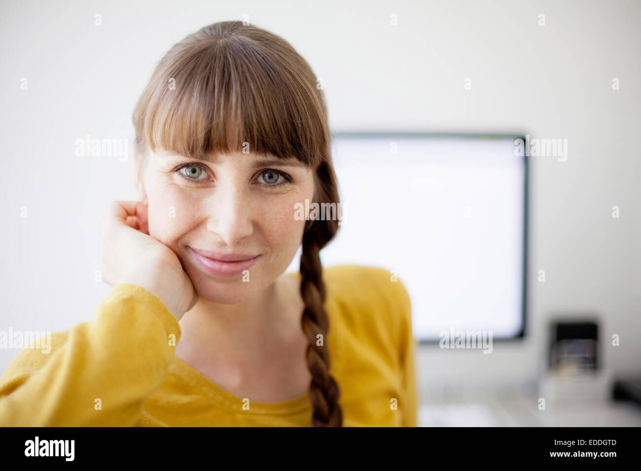 Portrait of content woman Stock Photo - Alamy