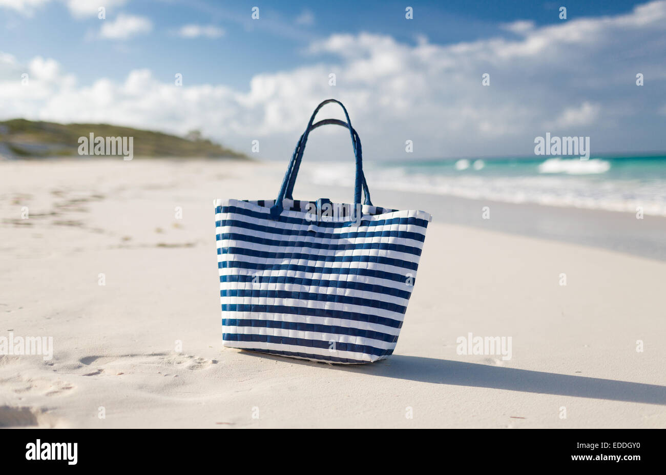 close up of beach bag at seaside Stock Photo - Alamy