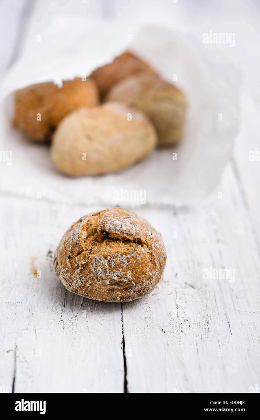 Mediterranean rolls on wood Stock Photo - Alamy