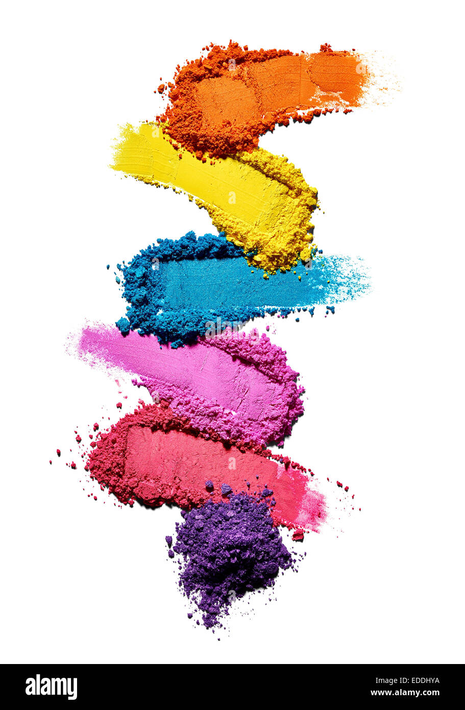 Make-up powder in different colours in front of white background Stock ...
