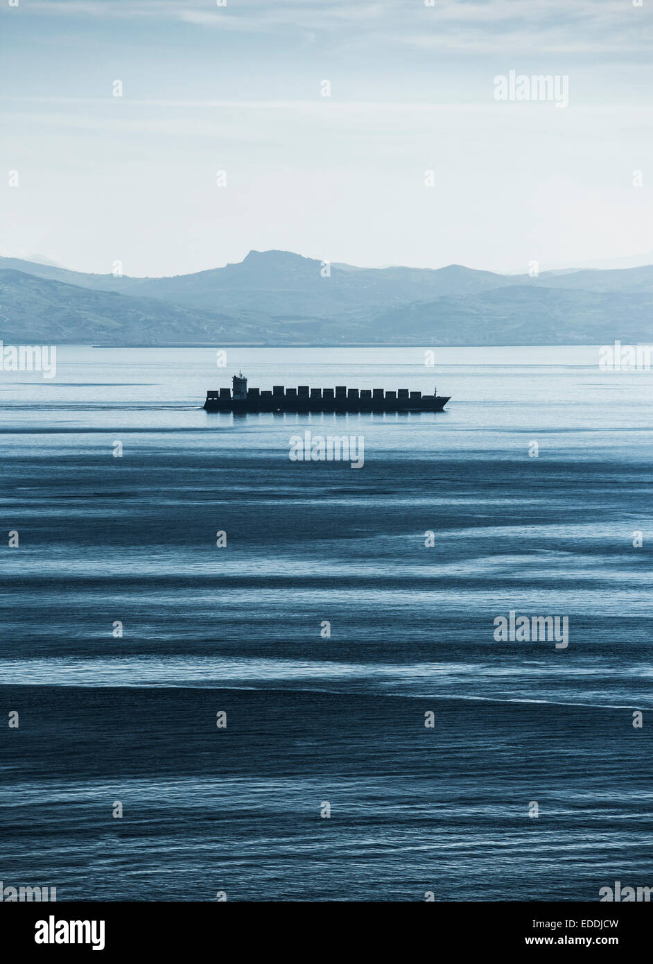 Spain, Andalucia, Tarifa, cargo ship at Moroccan coast Stock Photo - Alamy