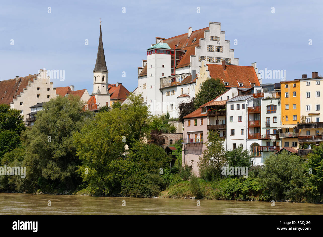 Germany, Bavaria, Upper Bavaria, Wasserburg am Inn, Old town with ...