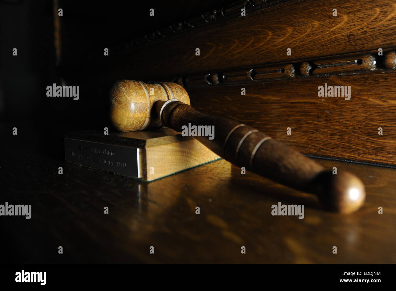 Wooden Court hammer in a court room Stock Photo - Alamy