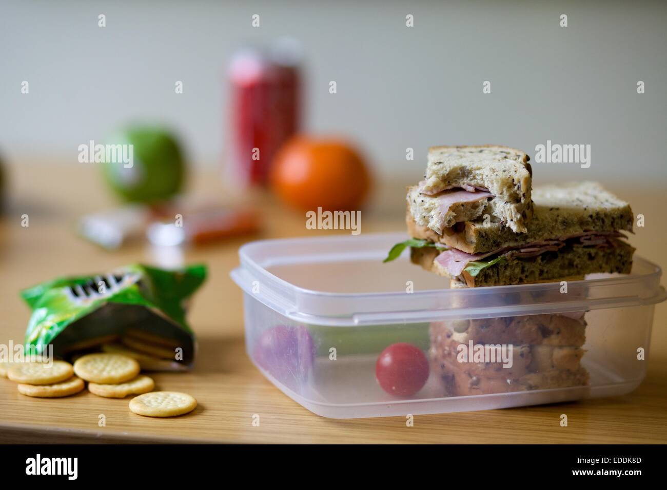 shot of packed lunch with box Stock Photo - Alamy