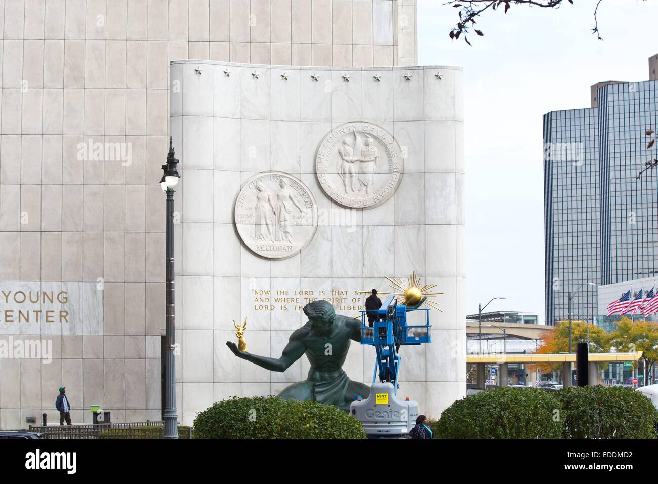 Some works going on the large bronze statue 'Spirit of Detroit ...