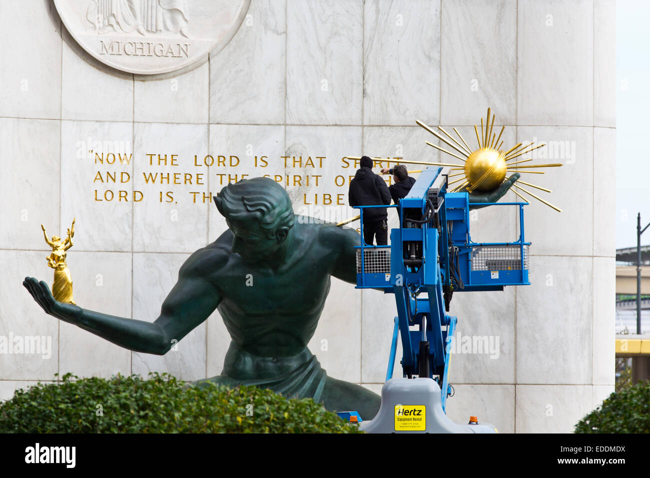 Some works going on the large bronze statue 'Spirit of Detroit ...