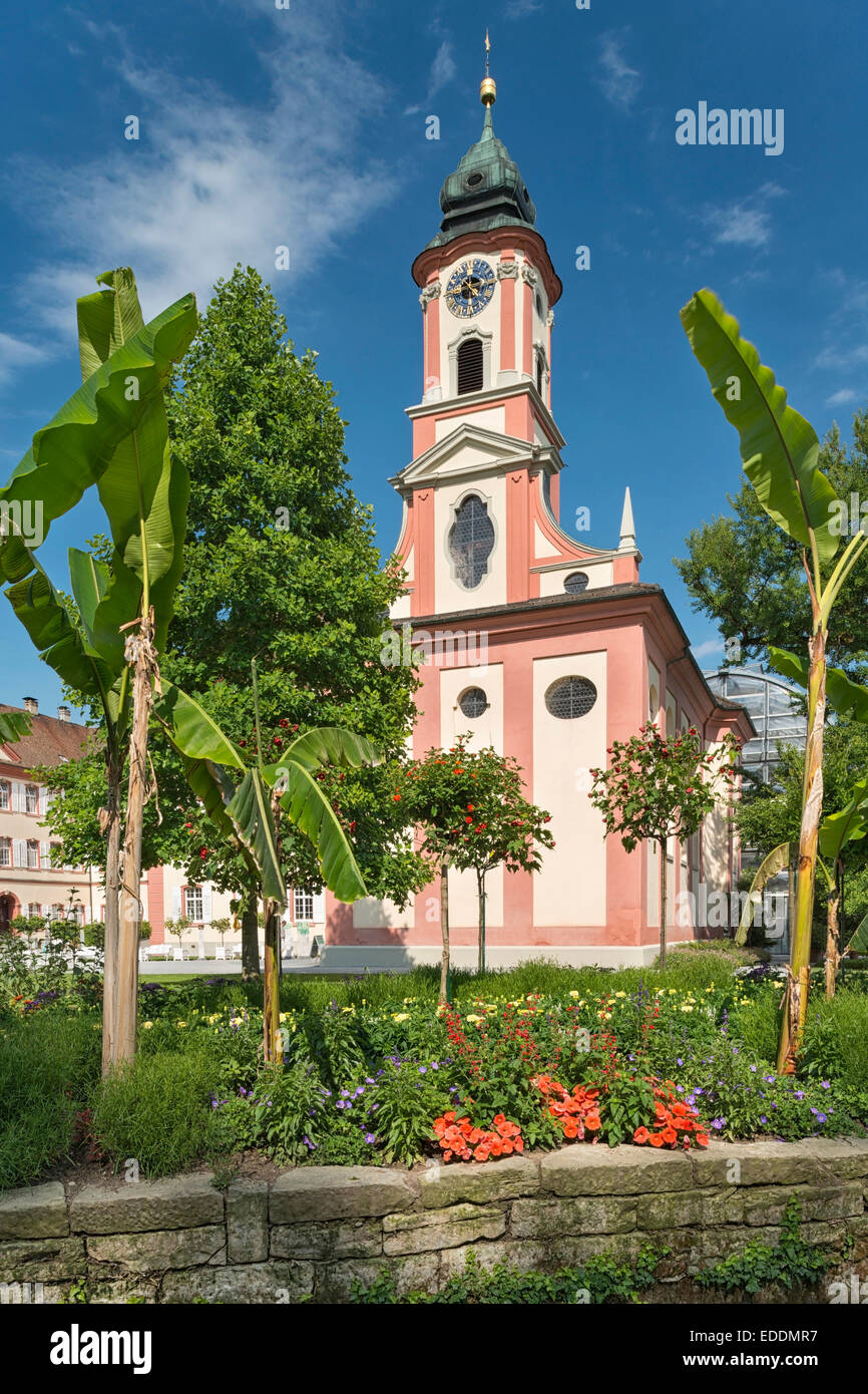 Germany, Baden-Wuerttemberg, Island Mainau, castle church with castle ...