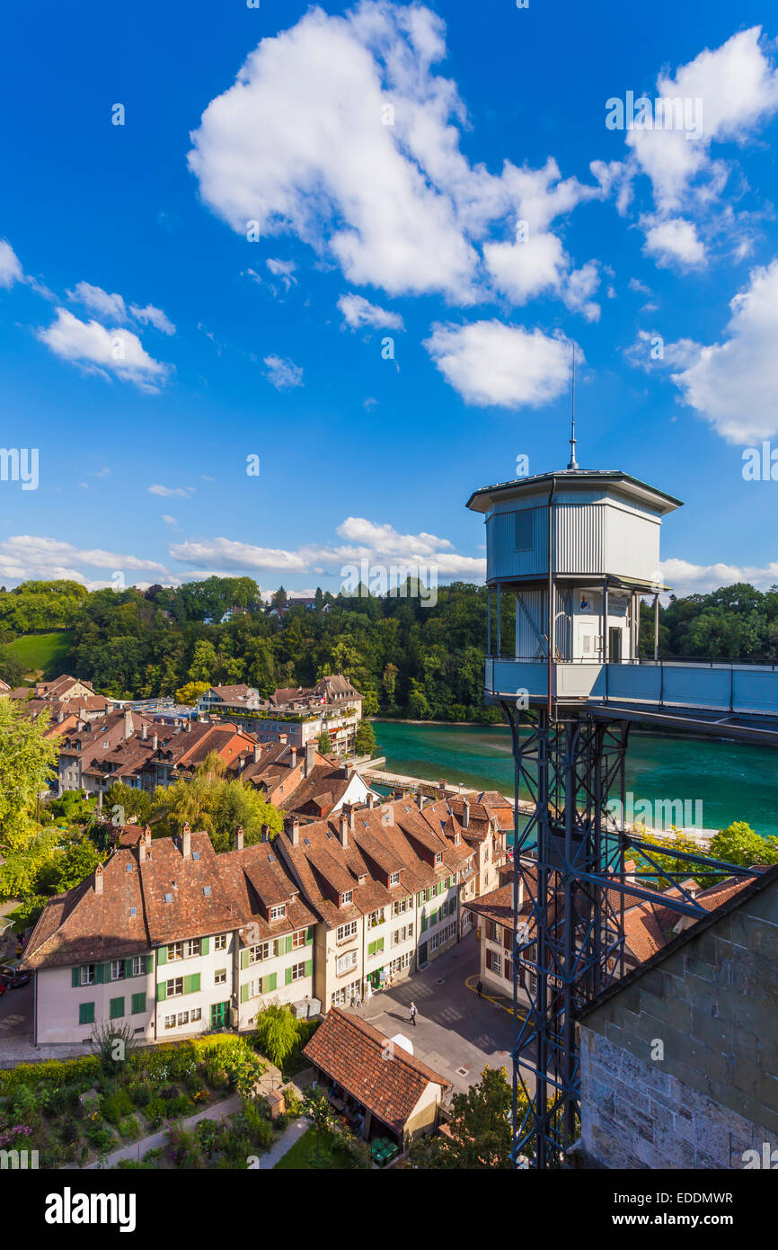Switzerland, Bern, old town, River Aare and lift to minster platform ...