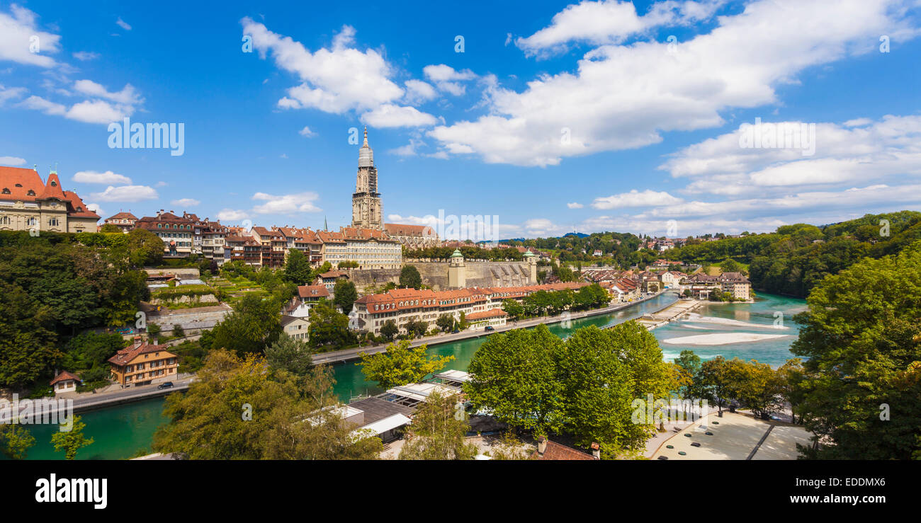 Switzerland, Bern, cityscape with minster and River Aare Stock Photo ...