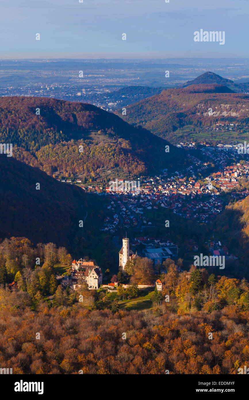 Germany, Baden-Wuerttemberg, Albtrauf, aerial view of Lichtenstein ...