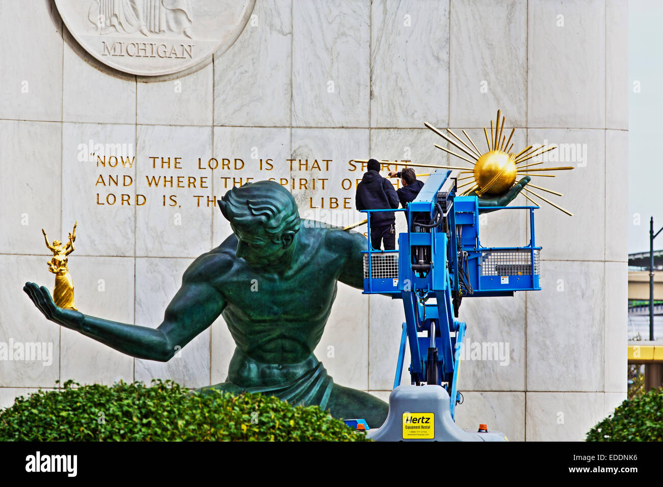Some works going on the large bronze statue 'Spirit of Detroit ...