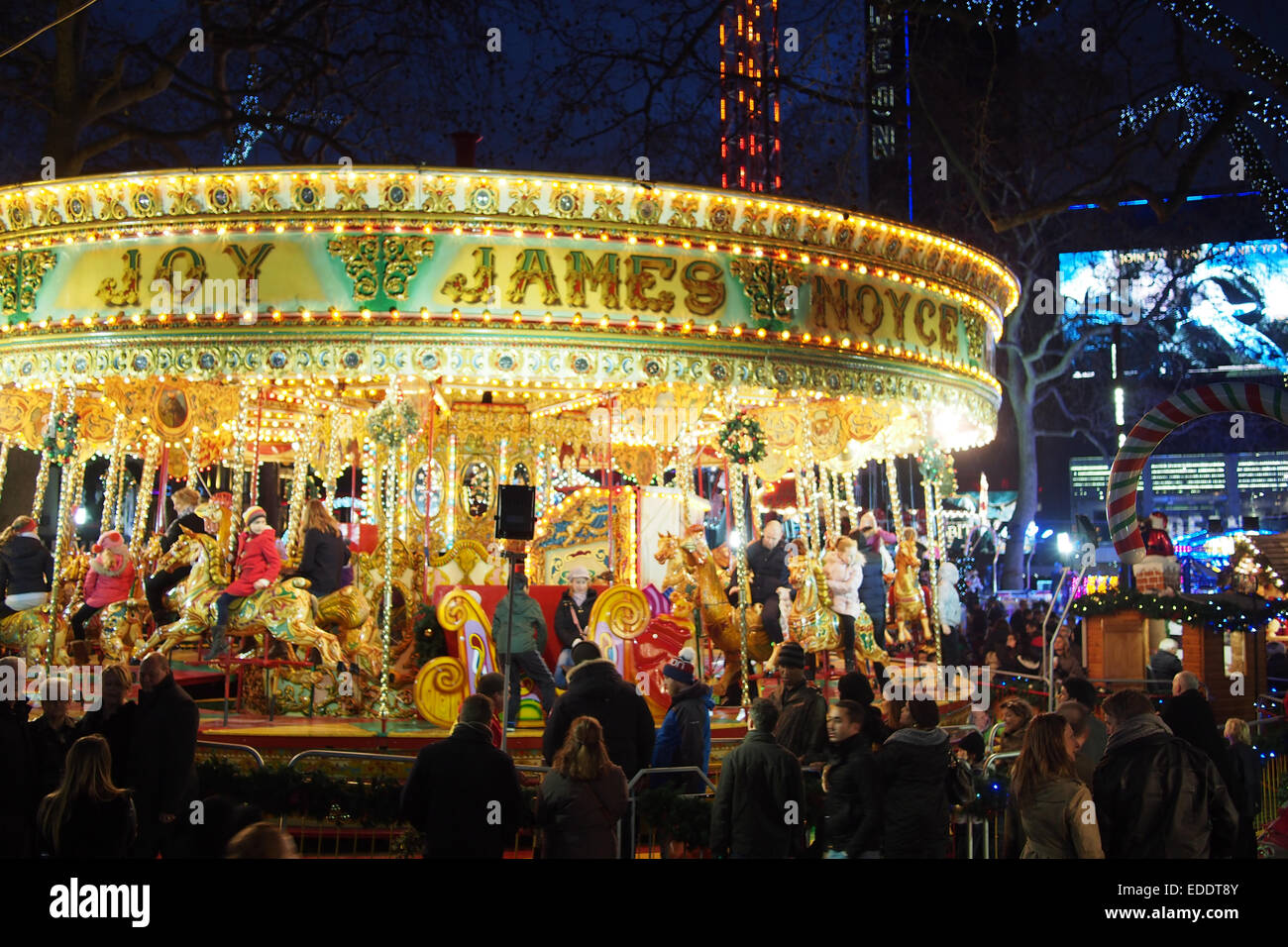 Carousel at the Christmas Funfair at Leicester Square in London Stock ...