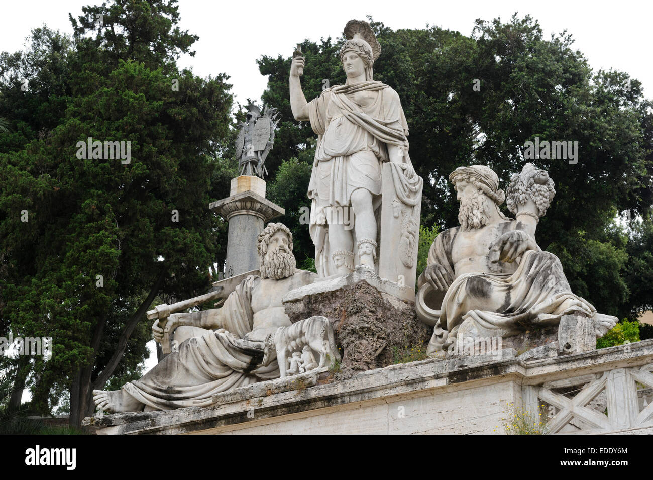 Statues at Pincio fountain in Piazza Del Popolo, Rome, Italy Stock ...