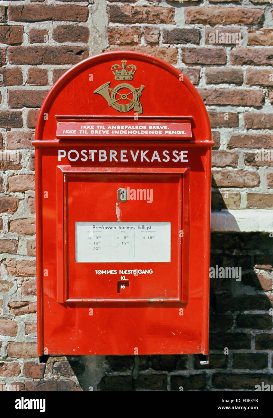 Danish red Post box. Photo: September 10, 1975 Stock Photo - Alamy